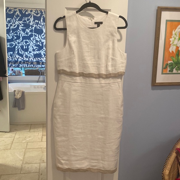 J. Crew | Dresses | J Crew Linen White Dress With Beige Scalloping ...